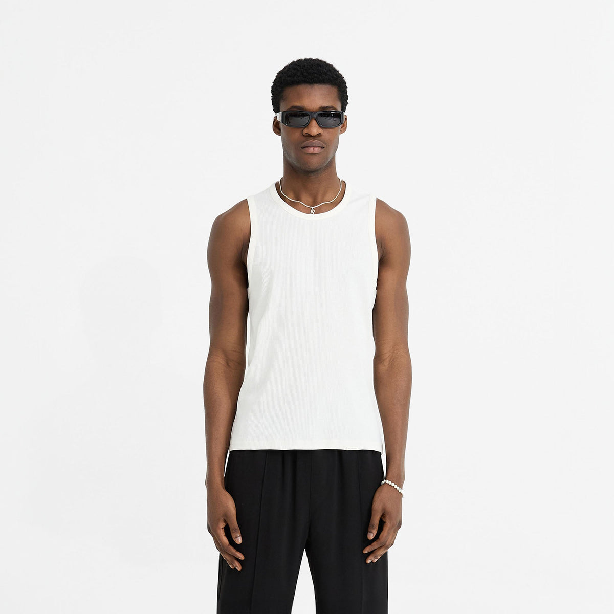 Initial Rib Vest - Flat White | REPRESENT