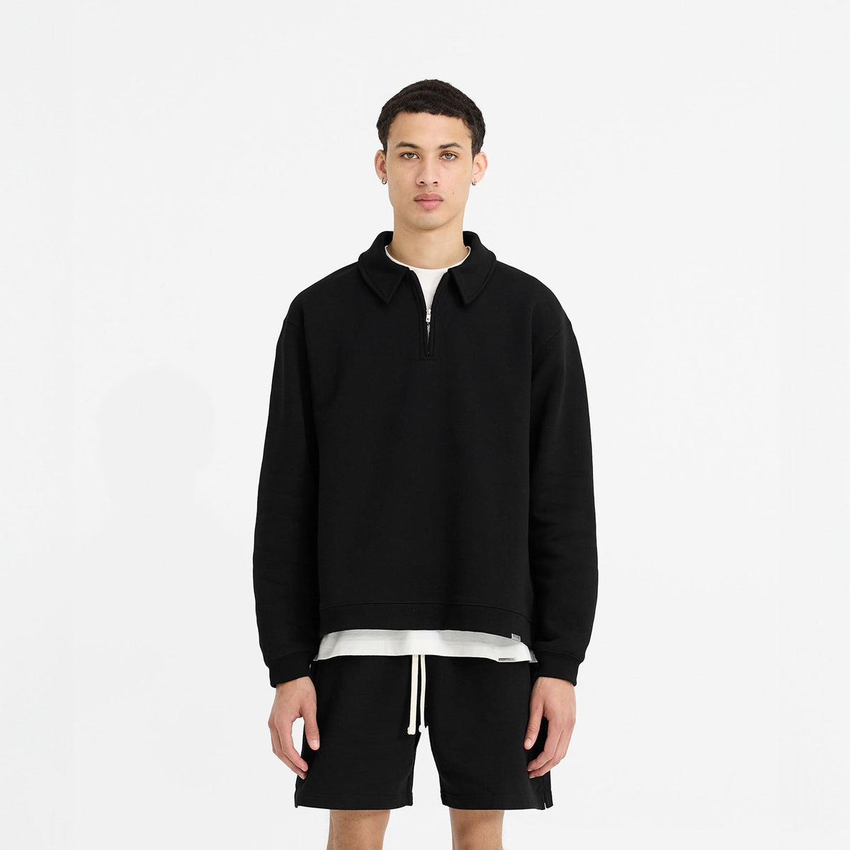 Initial Boxy Quarter Zip - Black | REPRESENT