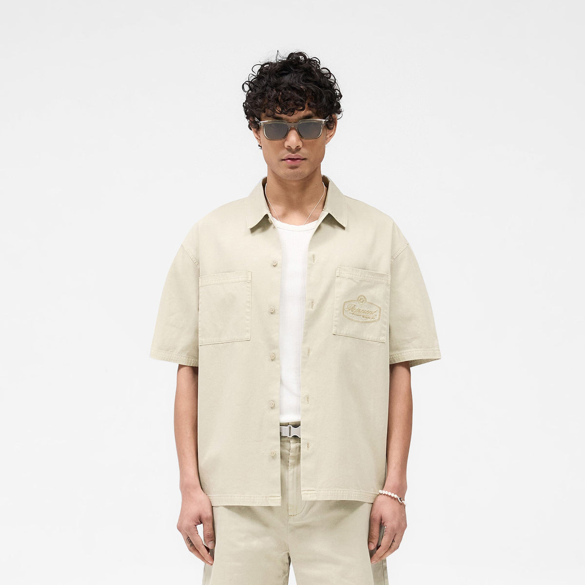 Short Sleeve Cotton Overshirt - Beige | REPRESENT