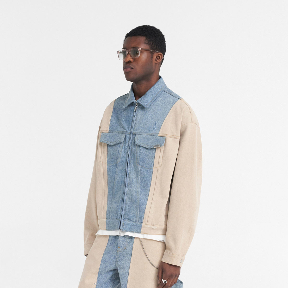 R4 Colour Block Denim Jacket - Blue | REPRESENT