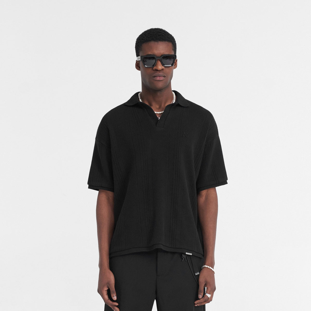 Open Stitch Polo - Black | REPRESENT